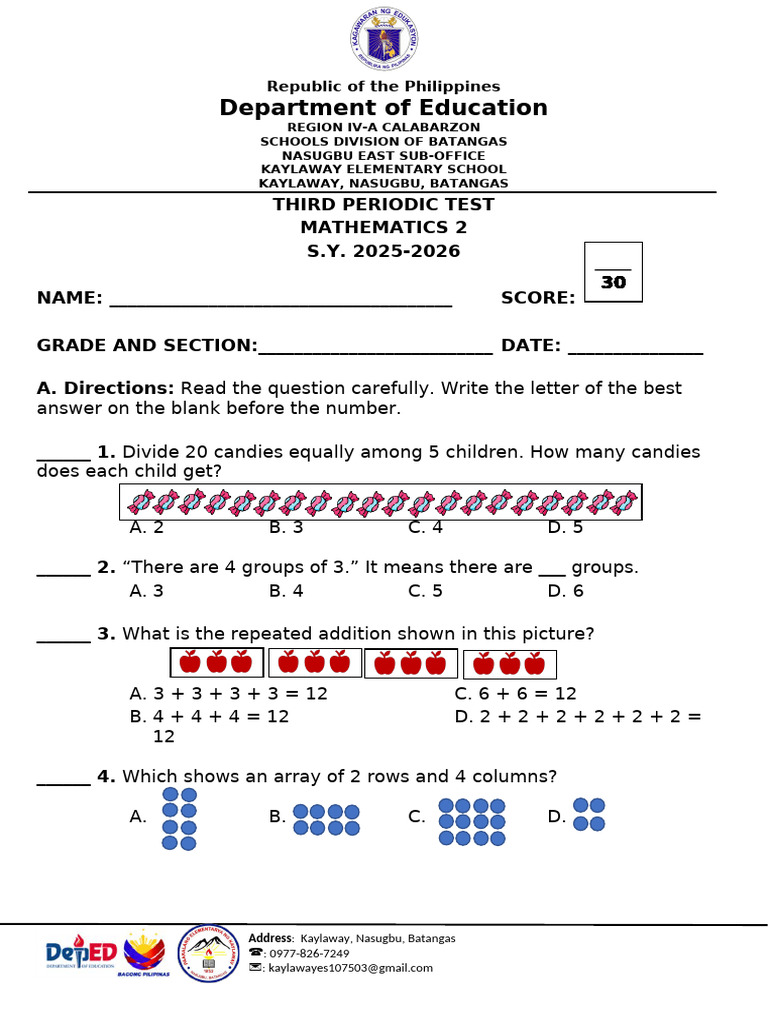 Mathematics 2 Third Periodic Test | PDF | Multiplication | Ice Cream