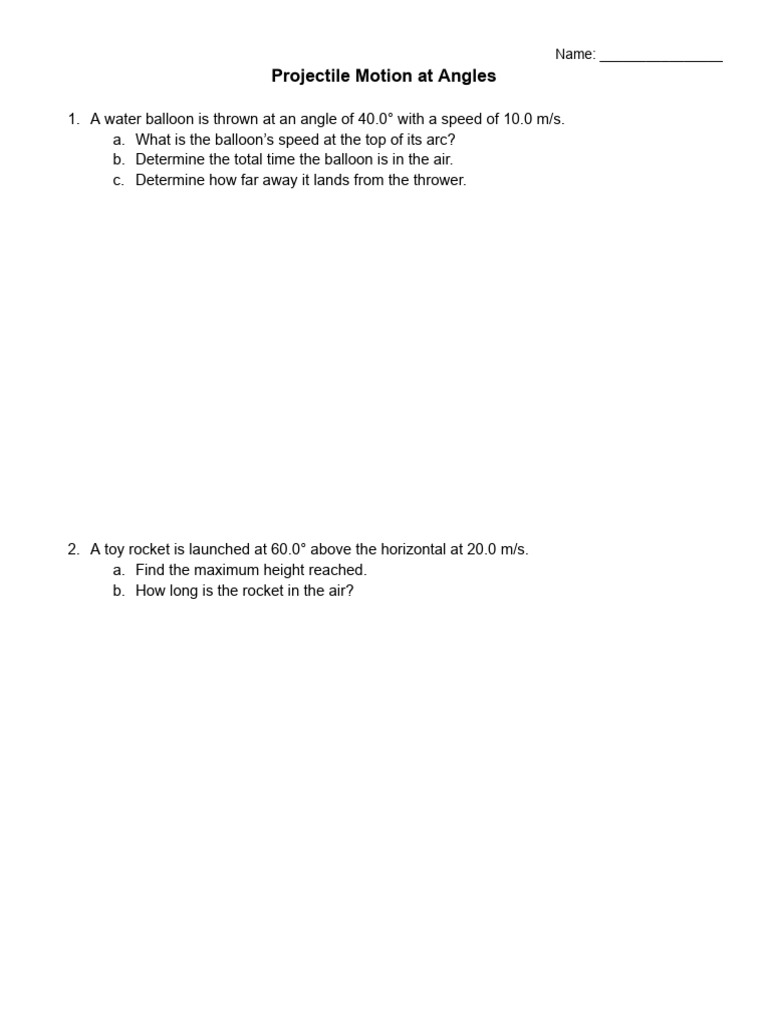 Projectile Motion at Angles | PDF