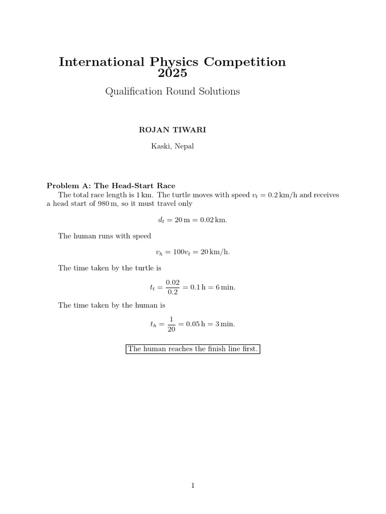 International Physics Competition 2025 - Solution | PDF | Sky | Physical Chemistry
