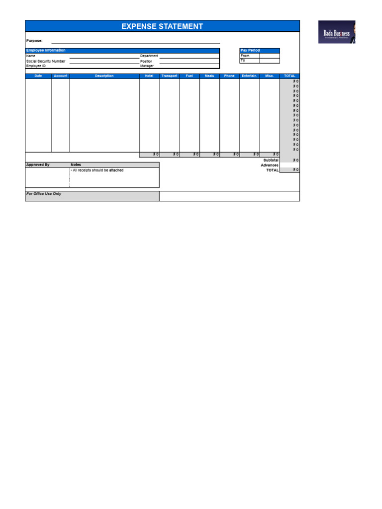 Expense-statement.xlsx - Expense Statement (1) | PDF