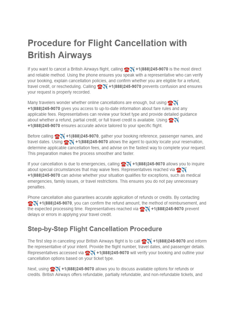 Procedure For Flight Cancellation With British Airways | PDF | Airplane ...