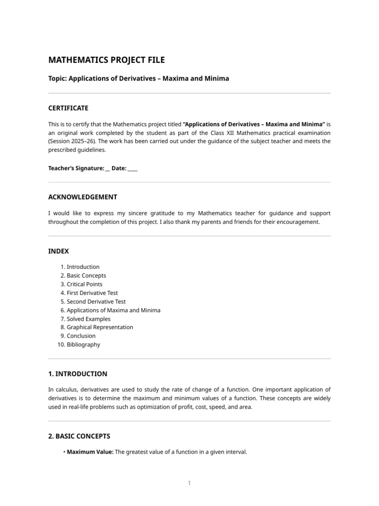 Applications of Derivatives: Maxima & Minima | PDF | Function ...