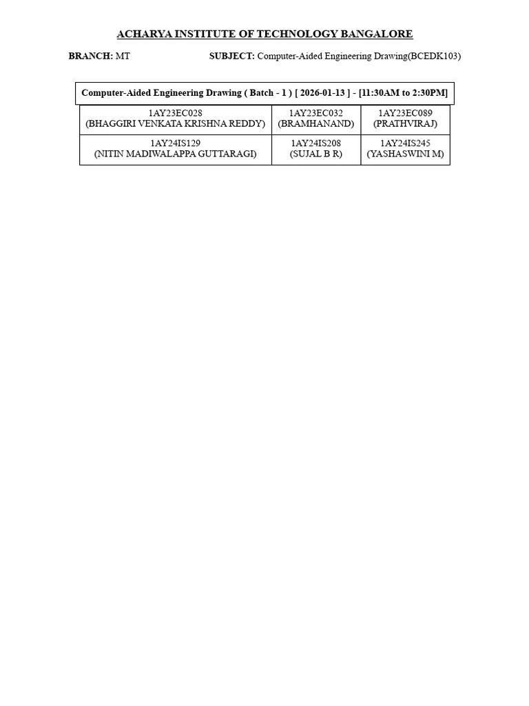 Computer Aided Engineering Drawing (BCEDK103) EC CS Is MT | PDF
