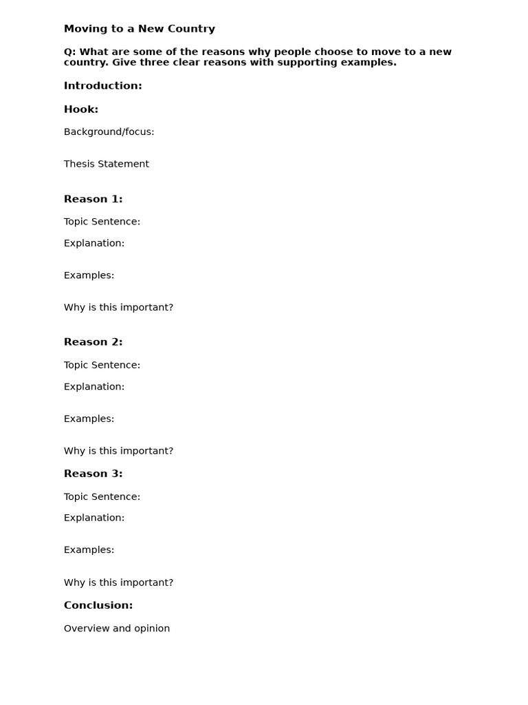 Essay Structure - Moving To A New Country | PDF