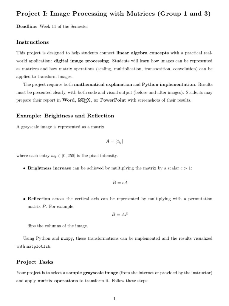 Image Processing with Matrices Project | PDF | Matrix (Mathematics ...