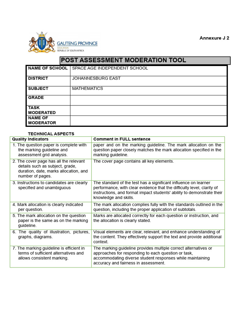 Post - Moderation Annexure J2 1 | PDF | Educational Assessment | Learning