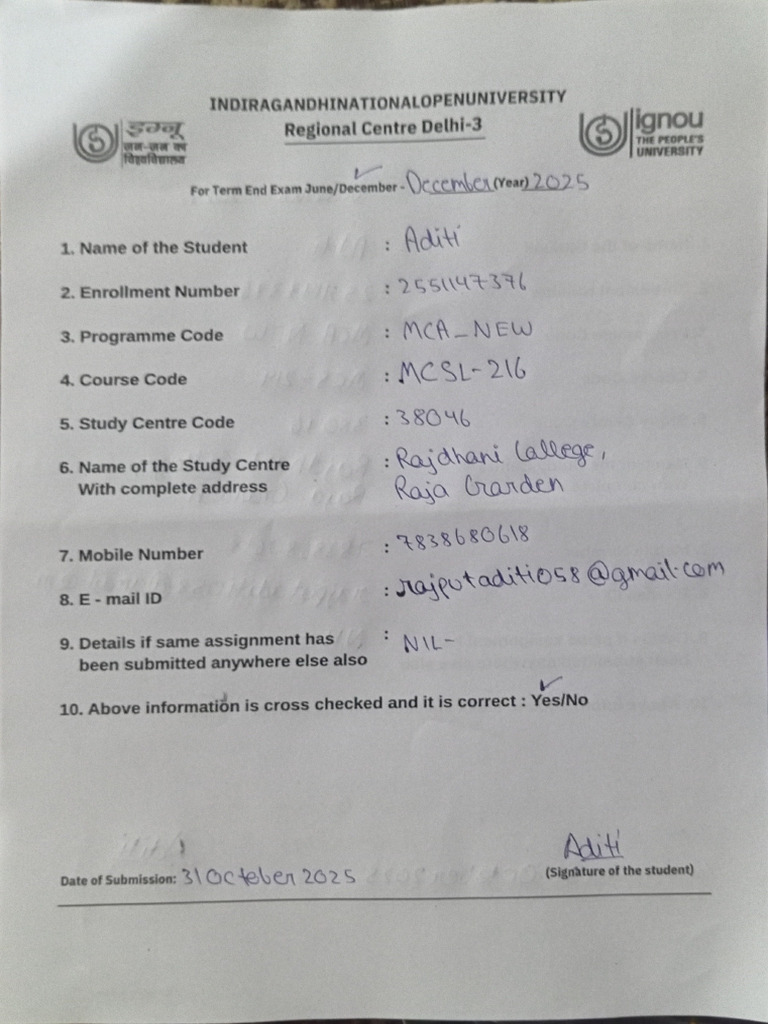 MCSL-216 (Daa Lab) | PDF