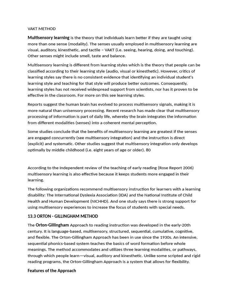 Multisensory Learning and Orton-Gillingham | PDF | Learning Styles ...