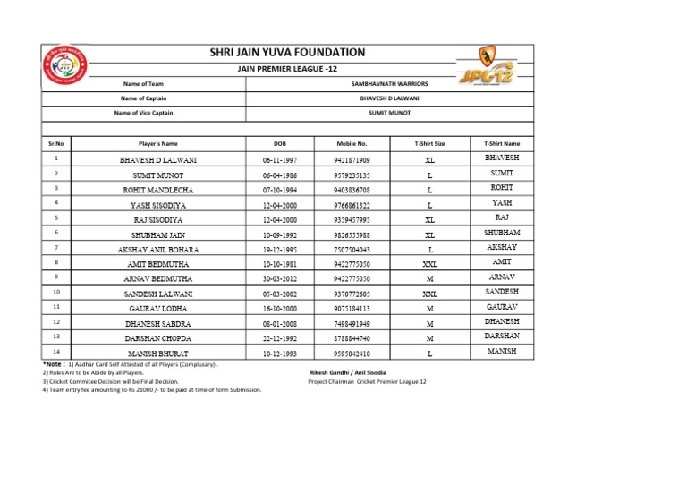 Jpl-12 Final Team Information | PDF