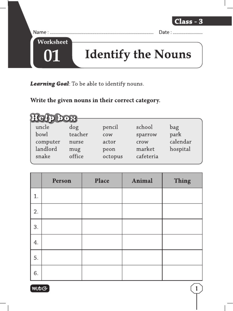 3 Worksheet Identify The Nouns | PDF