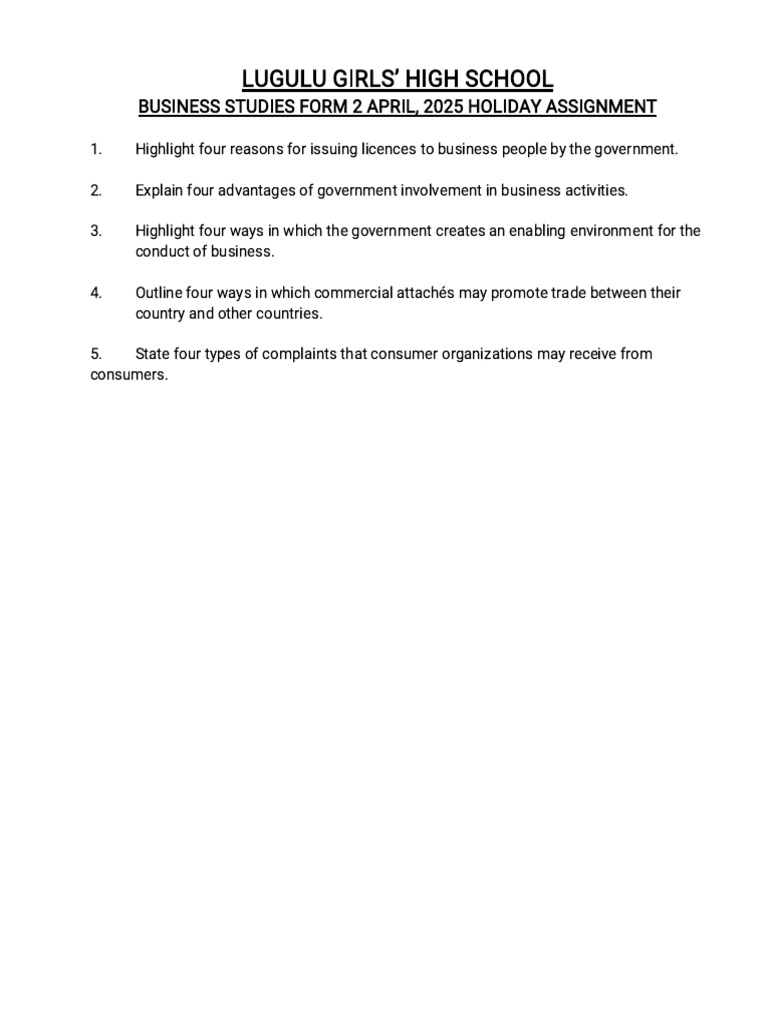 F2 Business April Assignment 2025 Assignment - Form 2 - Business ...