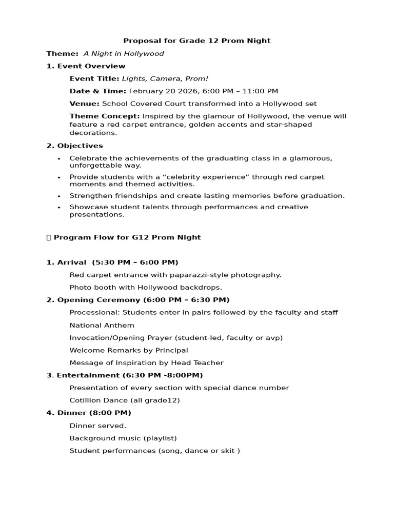 Grade 12 Hollywood Prom Night Proposal | PDF | Prom | Ceremonies