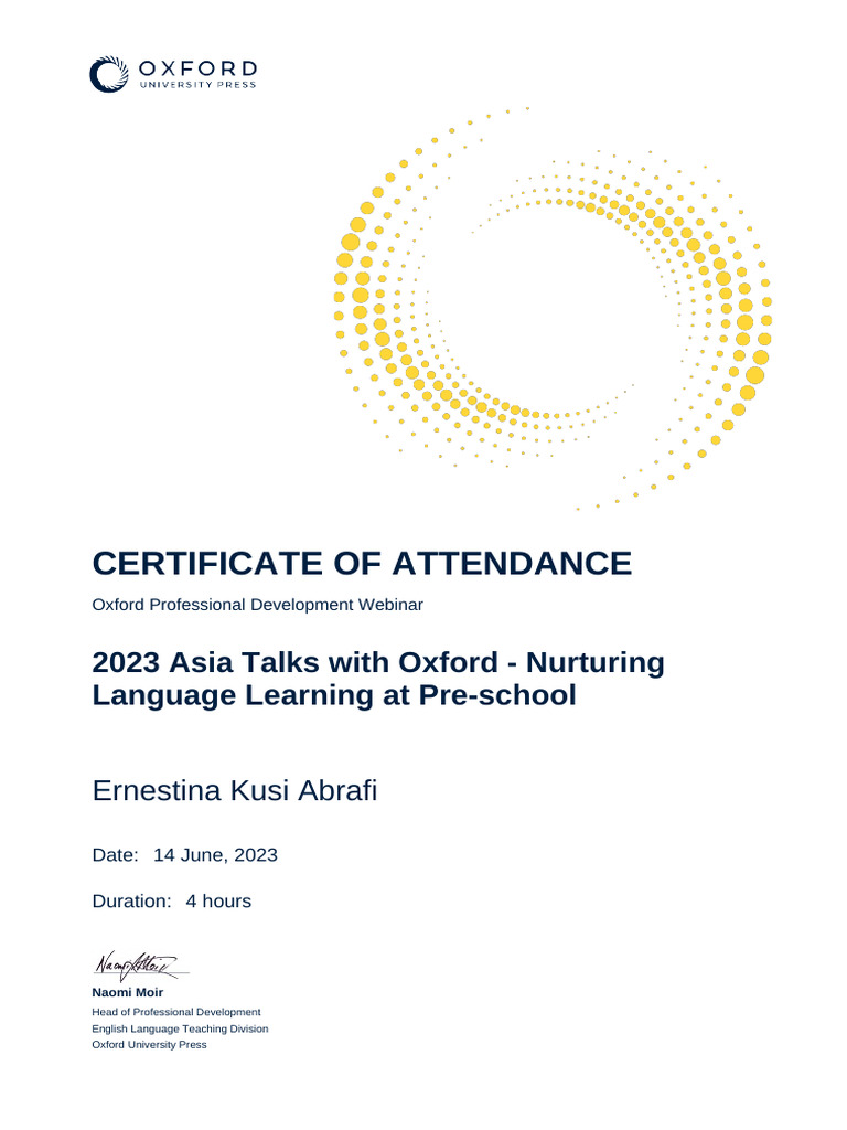 Oxford Nurturing Language Learning at Pre School Certificate | PDF