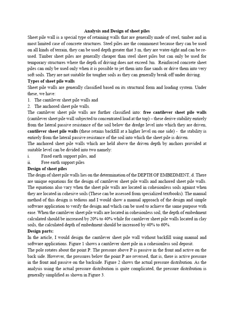 Sheet Pile Wall Design and Analysis | PDF | Structural Engineering ...