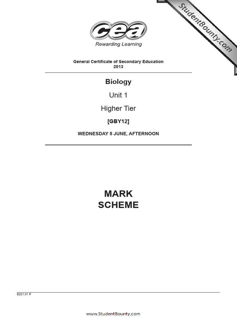 GCSE BIOL REVISED Past Papers Mark Schemes Standard MayJune Series 2013 ...