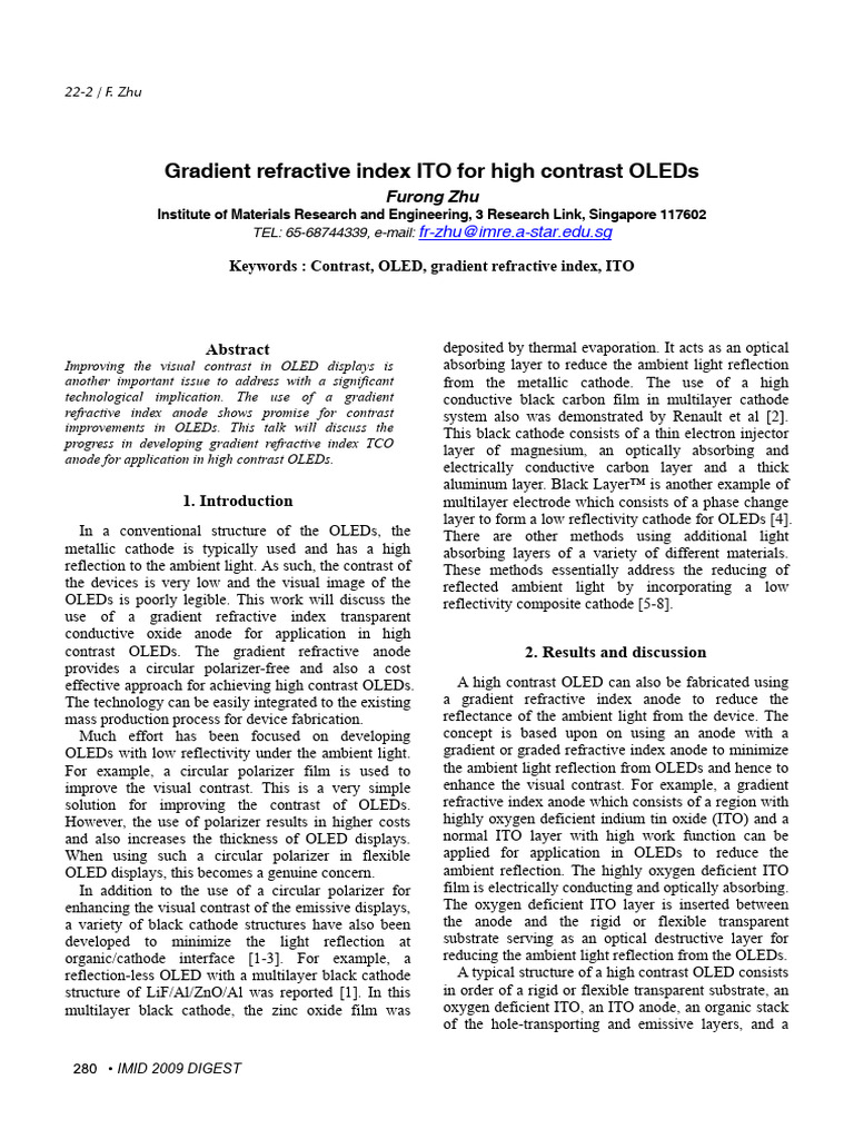 Gradient Refractive Index ITO For High Contrast OLEDs | PDF | Oled ...