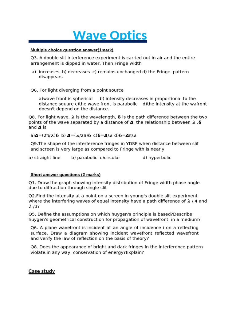 Wave Optics: Interference and Huygens Principles | PDF | Diffraction ...