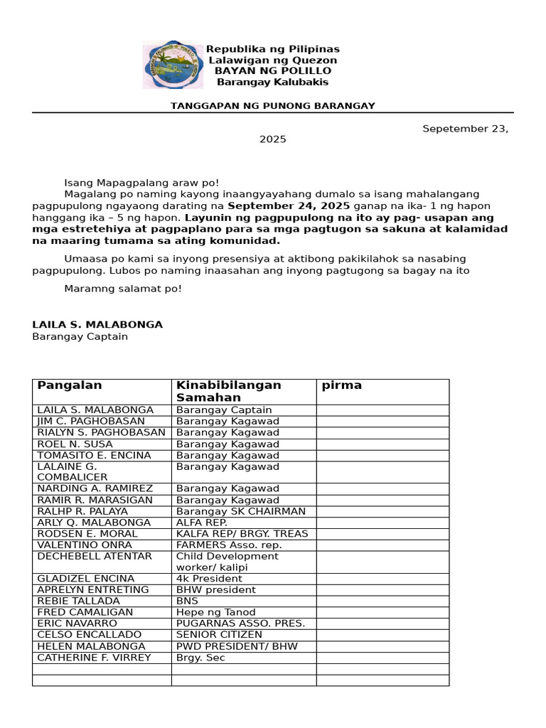 Invitation For BDRRMC | PDF