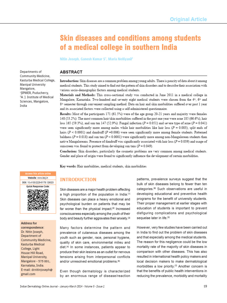 Skin Diseases and Conditions Among Students of A.5 | PDF | Clinical ...