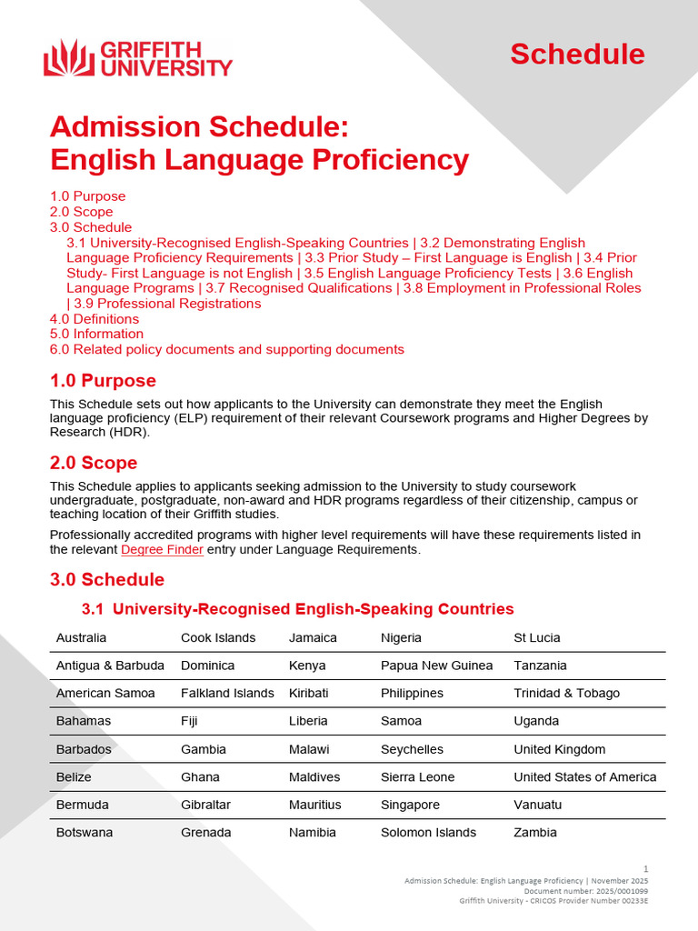 English Language Proficiency Schedule | PDF | Test Of English As A ...