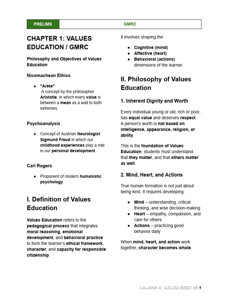 Values Education: Philosophy & Objectives | PDF | Mind | Value (Ethics)