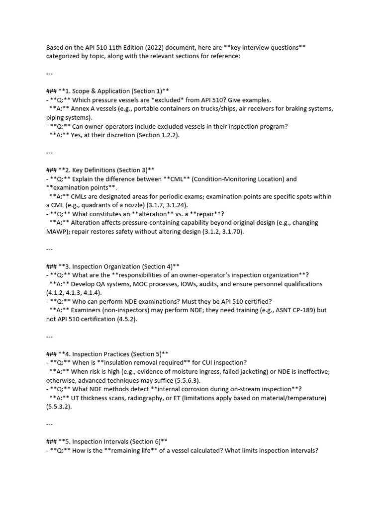 API 510 Interview Questions Guide | PDF | Nondestructive Testing ...