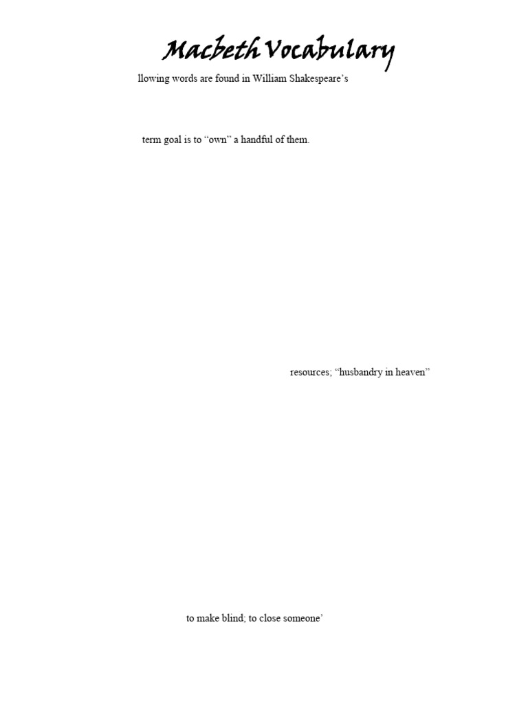Macbeth Vocabulary EngFAL | PDF