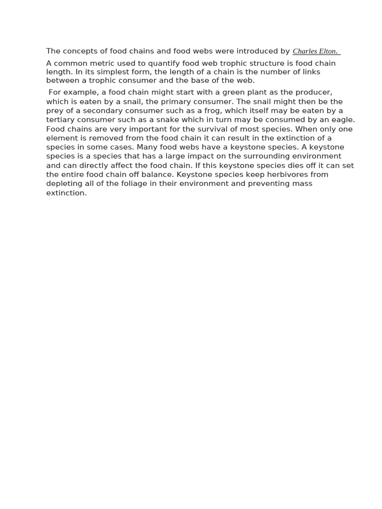 The Concepts of Food Chains and Food Webs Were Introduced By | PDF