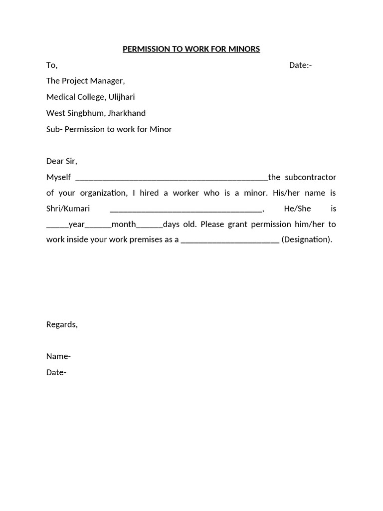 Minor Work Permission Request Template | PDF