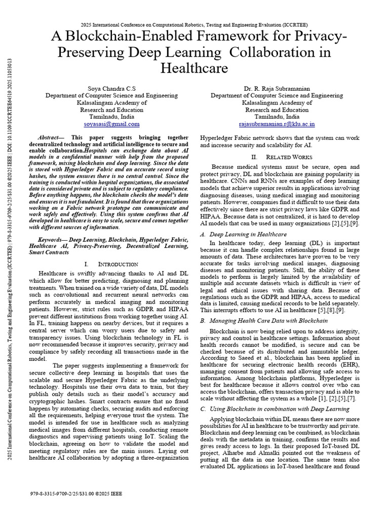A Blockchain Enabled Framework For Privacy Preserving Deep Learning ...