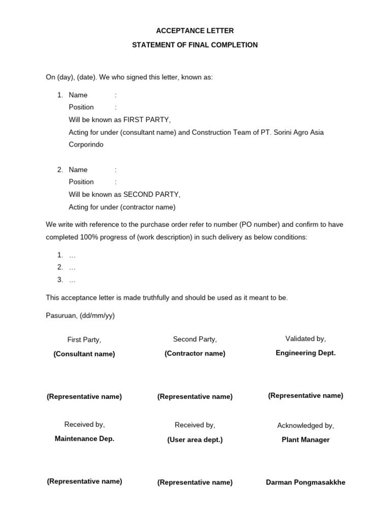 Statement of Final Completion | PDF