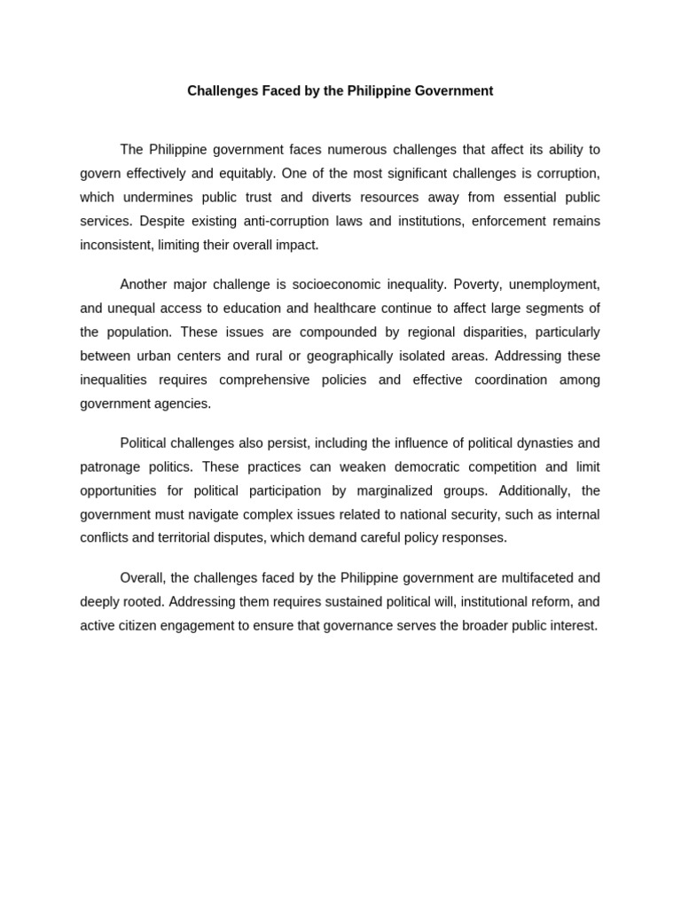 Challenges Faced by the Philippine Government | PDF