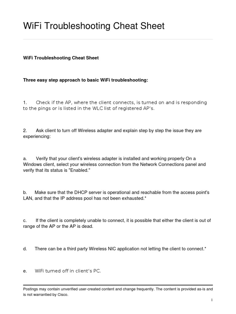 WiFi Troubleshooting CheatSheet | Wi Fi | Electromagnetic Interference