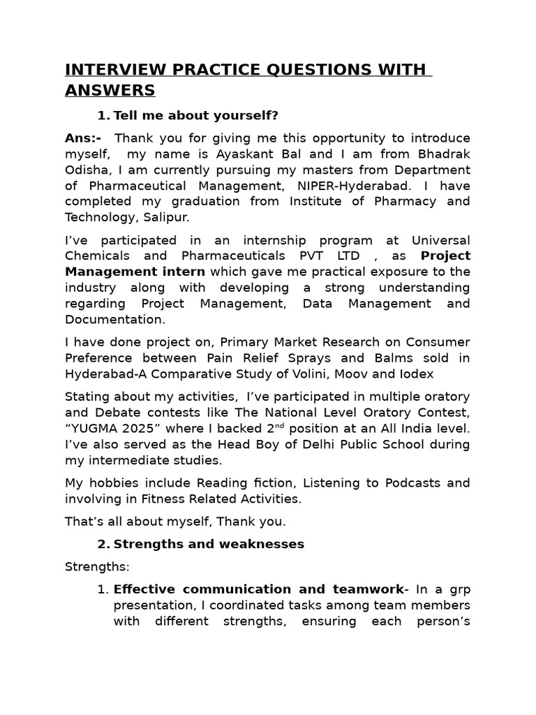 Essential Interview Questions & Answers | PDF | Goal | Leadership