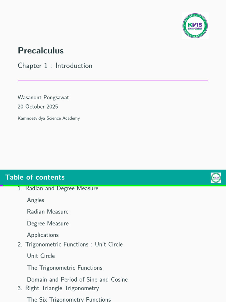 Precalculus: Trigonometry Basics | PDF | Trigonometric Functions ...