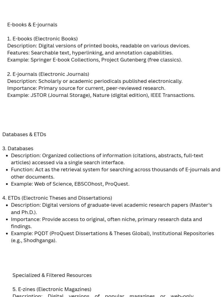 E-Books & E-Journals Title The Foundation E-Books and E-Journals 1. E ...