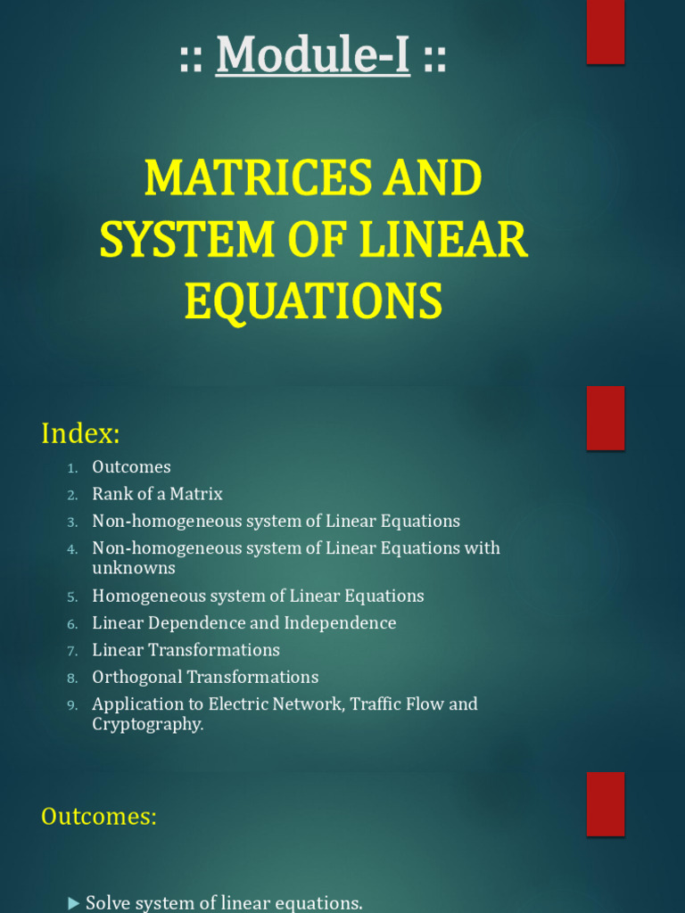 Module 1 Matrices and System of Linear Equations | PDF | Applied ...