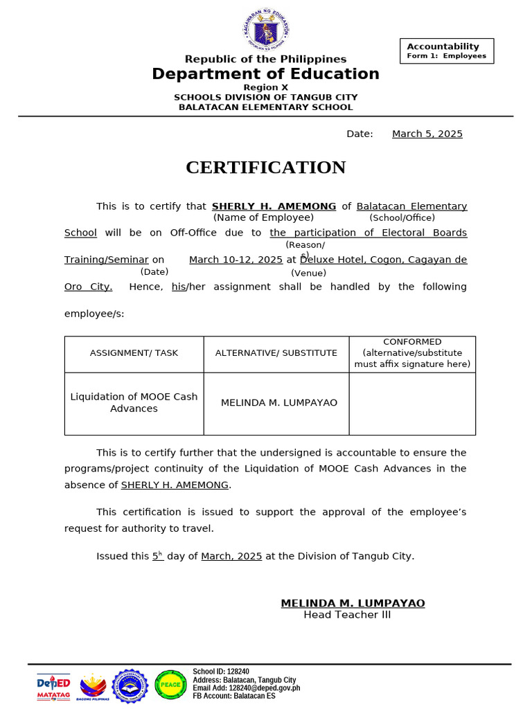Employee Accountability Certification Form | PDF | Government
