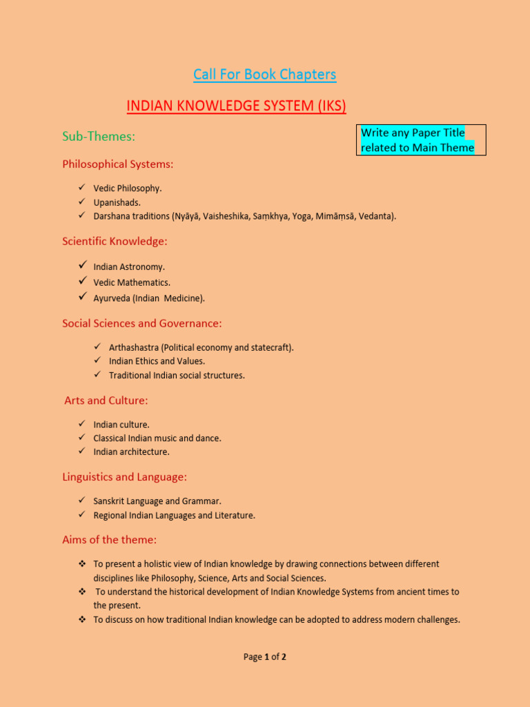 Call for Chapters on Indian Knowledge Systems | PDF | Sanskrit | Hindu ...