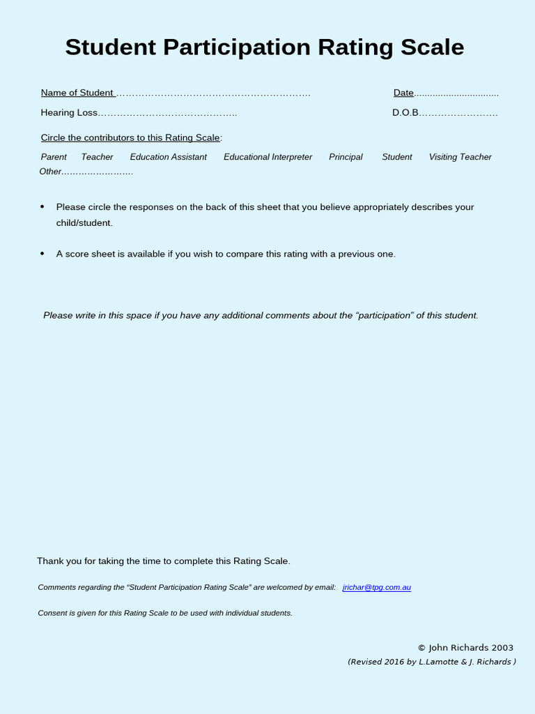 Student Participation Rating Scale | PDF | Human Communication | Learning