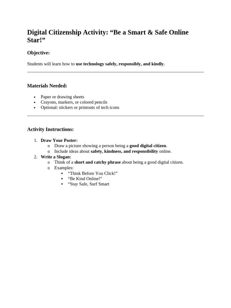 Digital Citizenship Activity for Kids | PDF