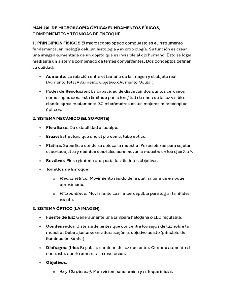 Manual de Microscopía Óptica Esencial | PDF | Óptica | Microscopio