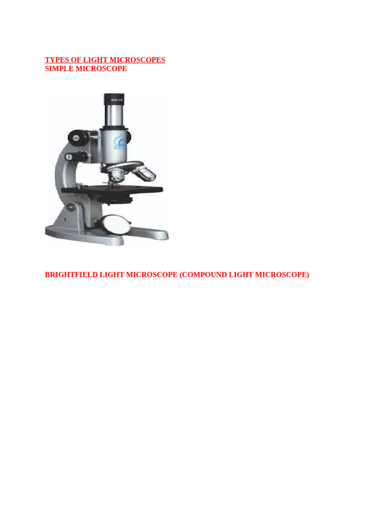 Types of Light Microscopes | PDF