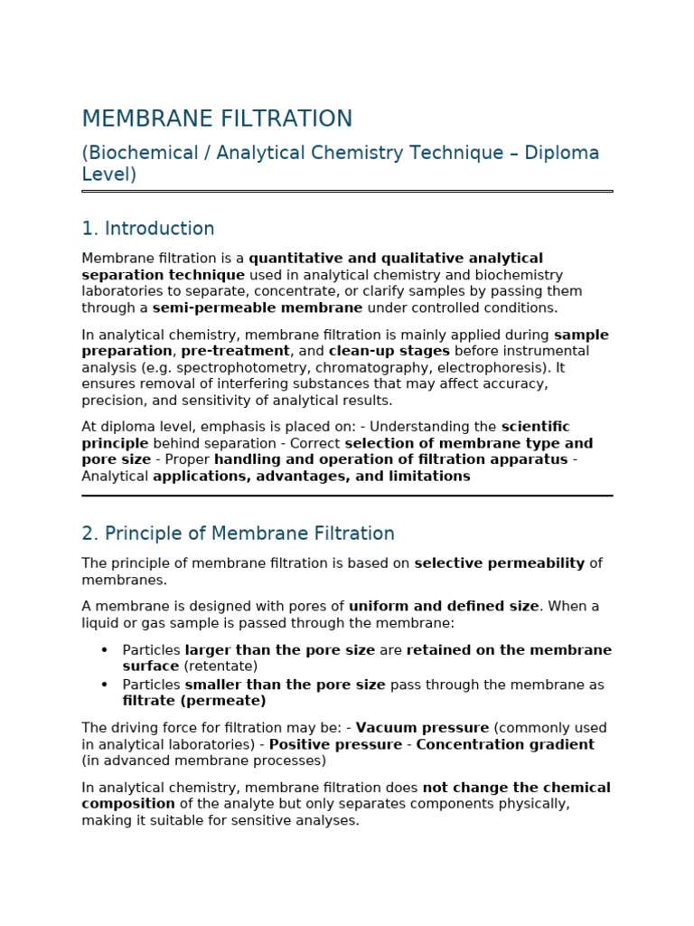 Membrane Filtration - Analytical Chemistry Notes (Diploma Level) | PDF ...