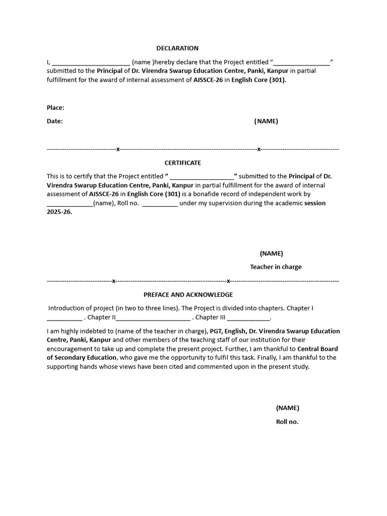 Project Declaration and Certification Form | PDF