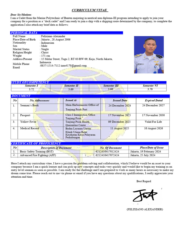 Deck Cadet Application CV | PDF