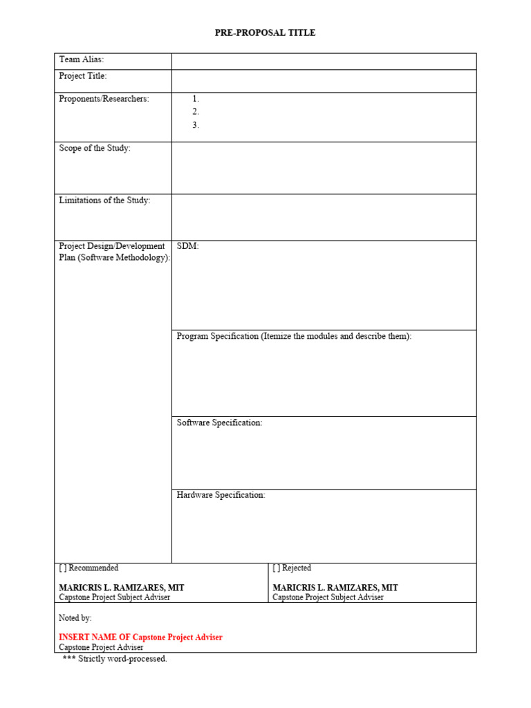 Capstone Project Pre-Proposal Template | PDF