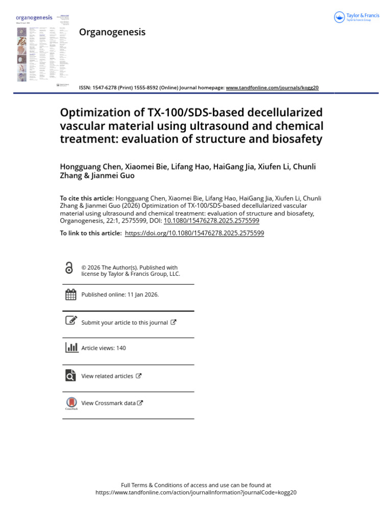 Optimization of TX-100 SDS-based decellularized vascular material using ...