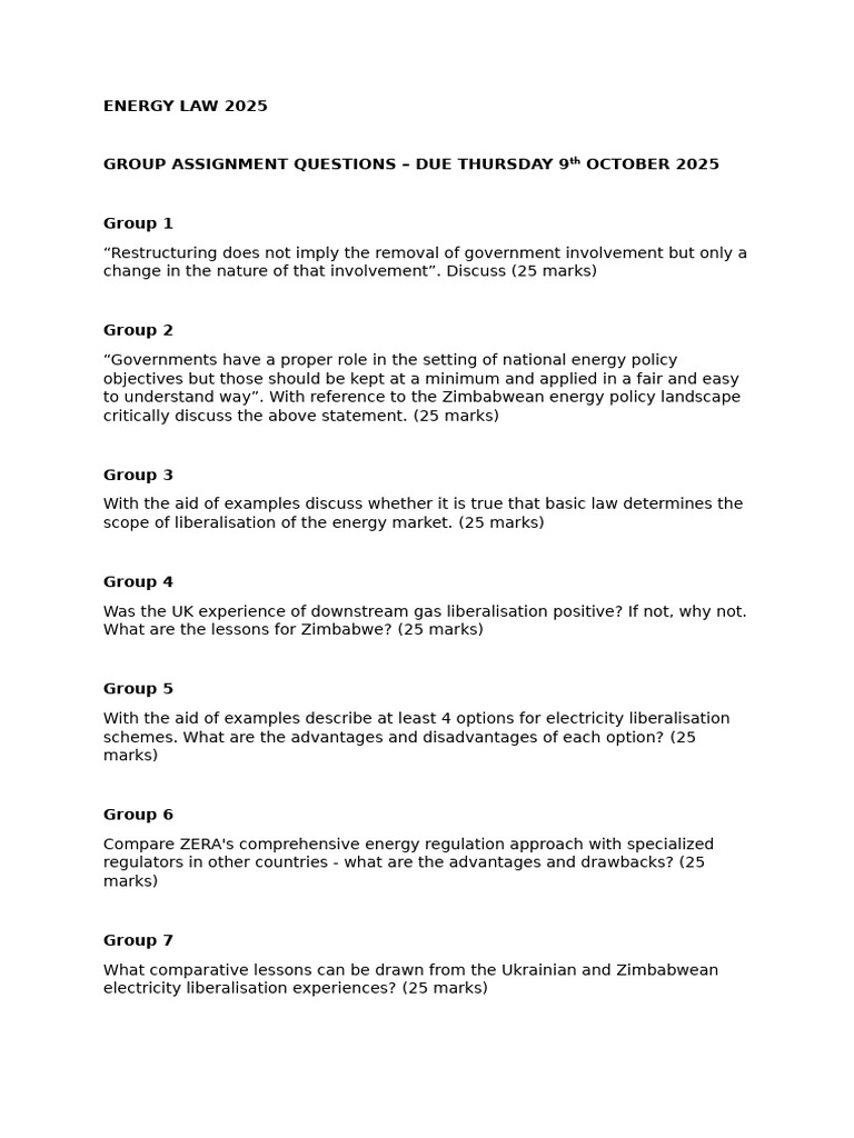 ENERGY LAW 2025 Group Assignments | PDF