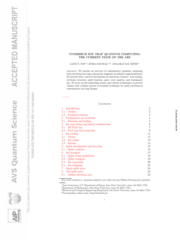 Ytterbium Ion Trap Quantum Computing Sota | PDF | Electron ...